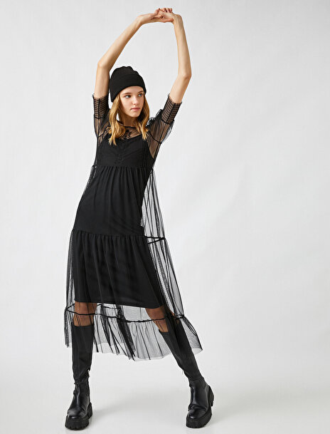 Koton Ole Genç Kız Tül Detaylı Fırfırlı Elbise