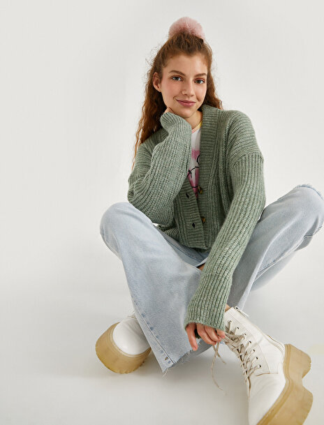 Koton Ole Genç Kız Düğmeli Cepli Yelek Uzun Kollu