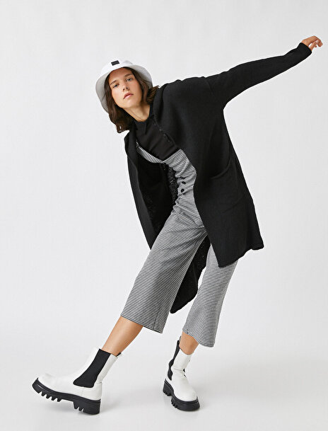 Koton Ole Genç Kız Kapüşonlu Cepli Uzun Hırka