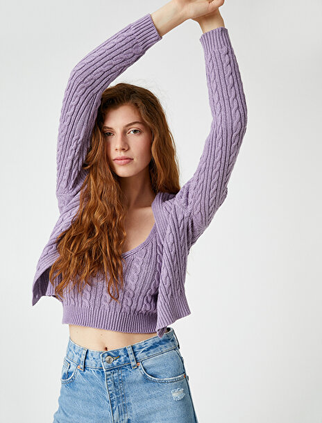 Koton Ole Genç Kız Örgü Desenli Yelek Uzun Kollu Koton Ole Genç Kız Örgü Desenli Yelek Uzun Kollu