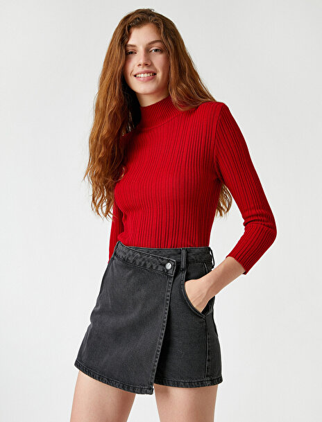 Koton Ole Genç Kız Balıkçı Yaka Fitilli Kazak 3/4 Kol