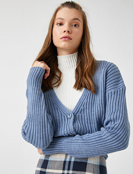 Koton Ole Genç Kız V Yaka Düğmeli Uzun Kollu Hırka