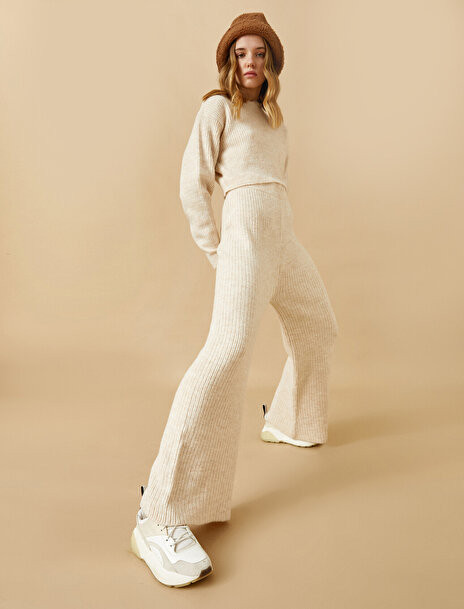 Koton Ole Genç Kız Beli Lastikli Bol Paçalı Triko Pantolon