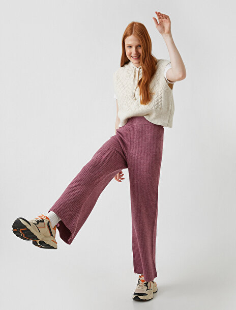 Koton Ole Genç Kız Beli Lastikli Bol Paçalı Triko Pantolon