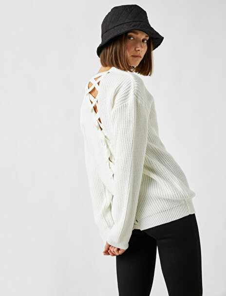 Koton Ole Genç Kız V Yaka Sırt Dekolteli Triko Kazak