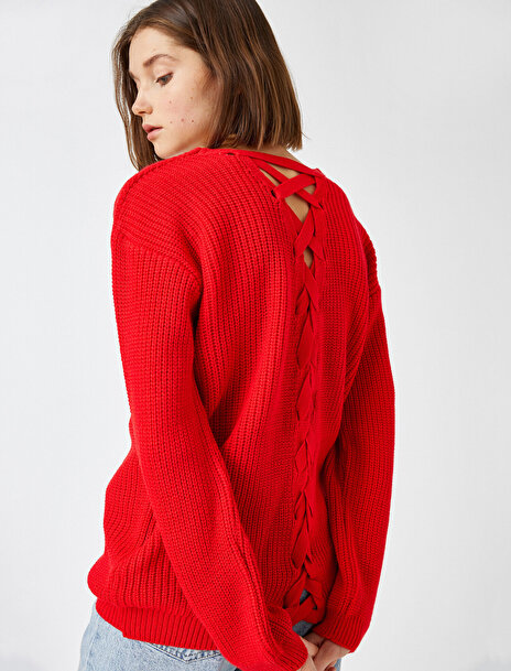 Koton Ole Genç Kız V Yaka Sırt Dekolteli Triko Kazak