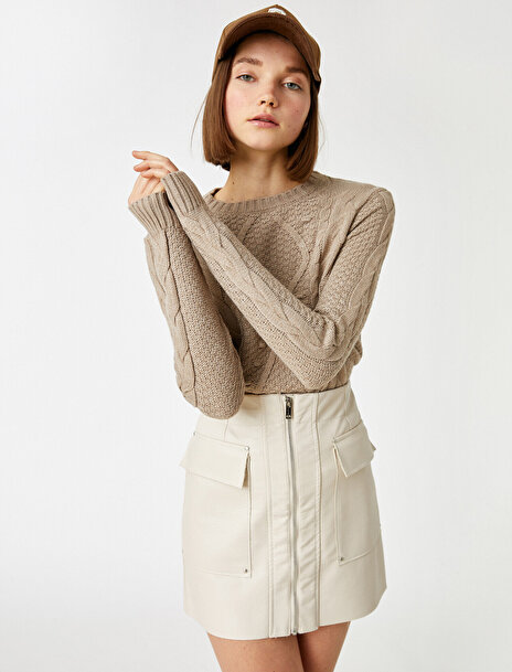 Koton Ole Genç Kız Örgü Detaylı Kazak Uzun Kollu