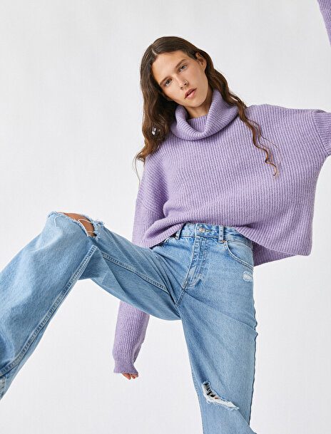 Koton Ole Genç Kız Balıkçı Yaka Ribanalı Oversize Kazak Koton Ole Genç Kız Balıkçı Yaka Ribanalı Oversize Kazak