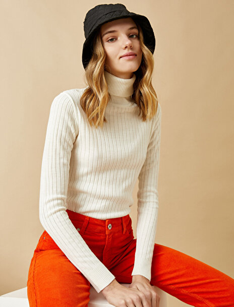 Koton Ole Genç Kız Balıkçı Yaka Uzun Kollu Ribanalı Kazak