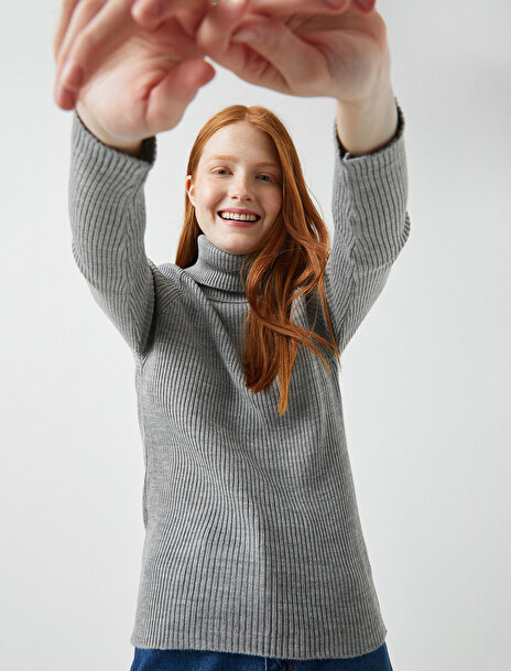 Koton Ole Genç Kız Boğazlı Kazak Fitilli