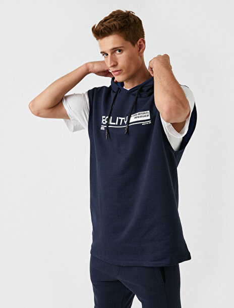 Koton Erkek Kapşonlu Tişört Baskılı