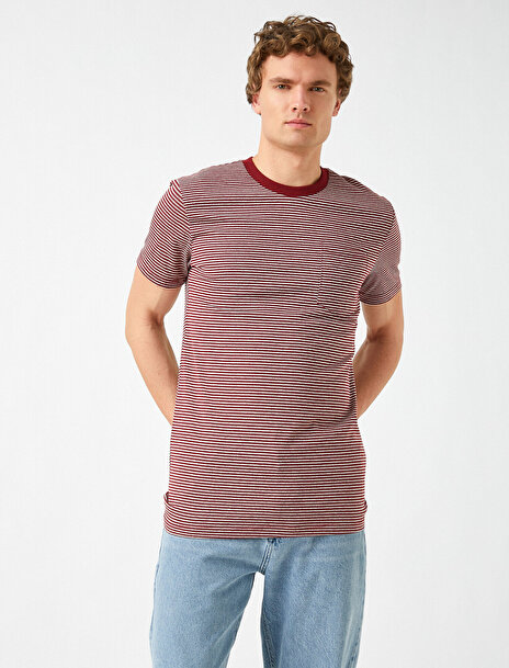 Koton Erkek Cepli Çizgili Basic Tişört