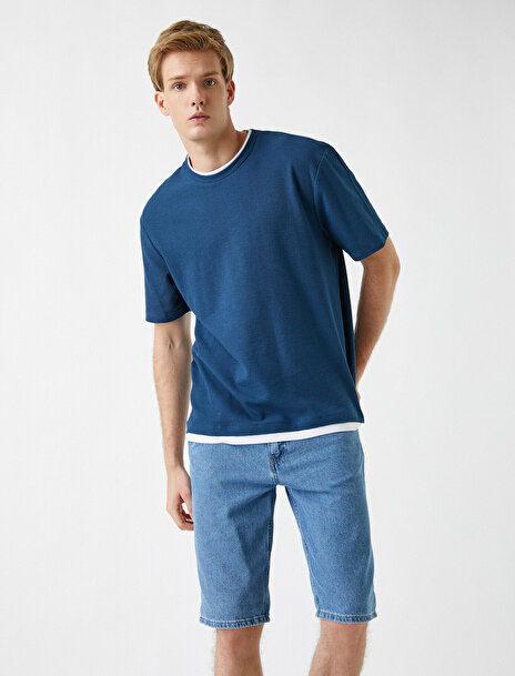 Koton Erkek Çıkma Yaka Tişört Pamuklu