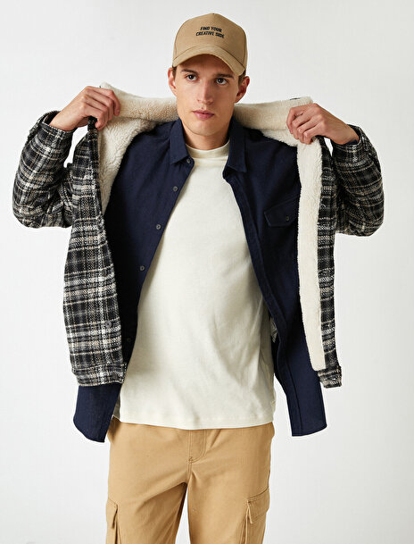 Koton Erkek Suni Kürklü Ekose Mont Yünlü