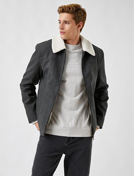 Koton Erkek Suni Kürk Yakalı Nubuk Görünümlü Mont Koton Erkek Suni Kürk Yakalı Nubuk Görünümlü Mont