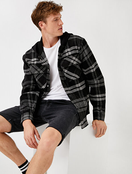 Koton Erkek Mevsimlik Mont Kapüşonlu Kareli Koton Erkek Mevsimlik Mont Kapüşonlu Kareli