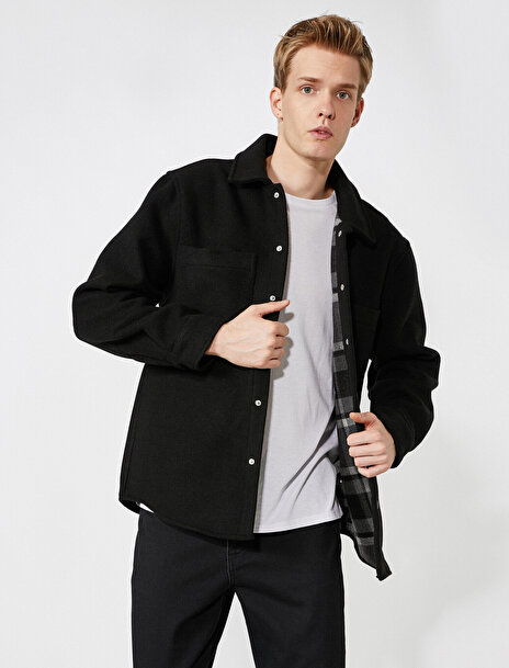 Koton Erkek İçi Ekoseli Kaşe Gömlek Ceket