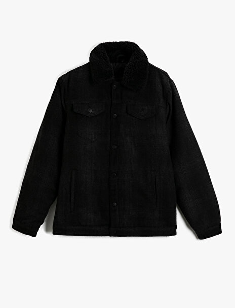 Koton Erkek Suni Kürklü Ekose Mont Yünlü