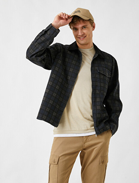 Koton Erkek Fermuarlı Ekose Gömlek Ceket