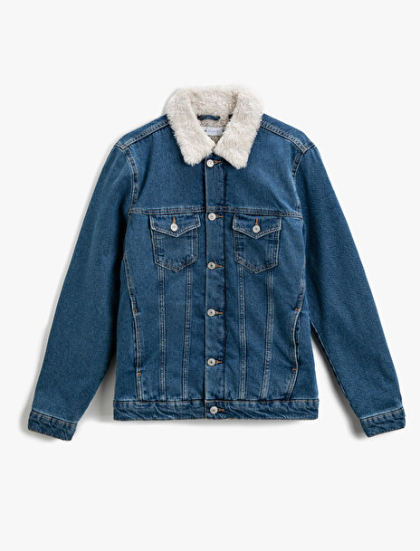 Koton Erkek Yakası Suni Kürklü Kot Ceket