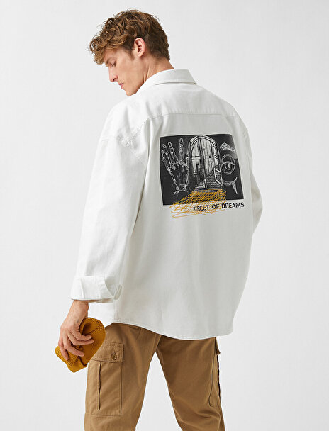 Koton Erkek Oversize Arkası Baskılı Gömlek