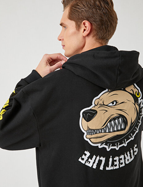 Koton Erkek Pitbul Arka Baskılı Kapüşonlu Sweatshirt