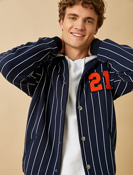 Koton Erkek Çizgili Kolej Bomber Ceket Sweatshirt