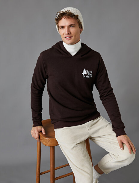 Koton Erkek Doğa Baskılı Sweatshirt Kapüşonlu