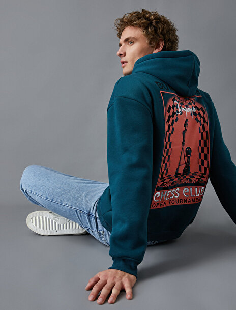 Koton Erkek Satranç Baskılı Kapşonlu Sweatshirt