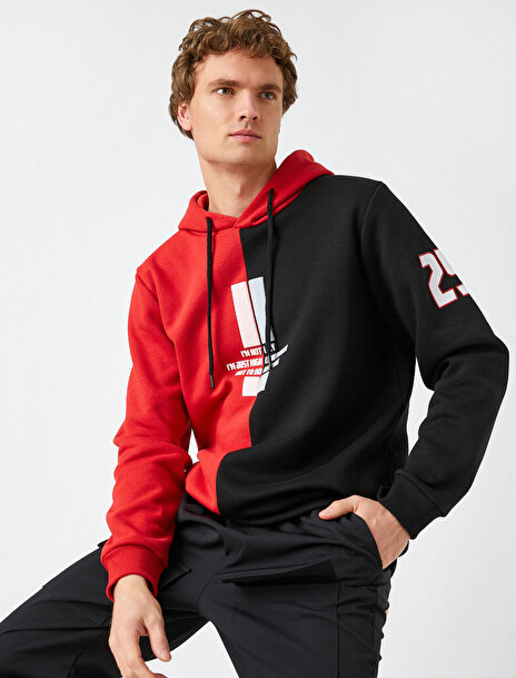 Koton Erkek Renk Bloklu Kapşonlu Sweatshirt