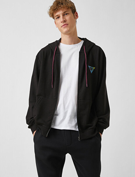 Koton Erkek Baskılı Fermuarlı Kapşonlu Sweatshirt Hırka