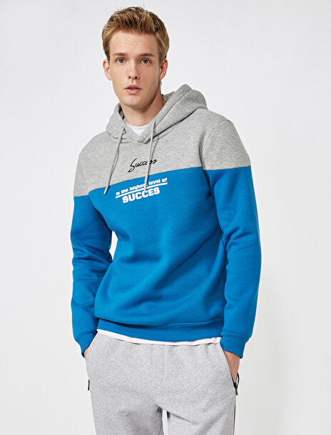 Koton Erkek Renk Bloklu Baskılı Kapüşonlu Sweatshirt Koton Erkek Renk Bloklu Baskılı Kapüşonlu Sweatshirt