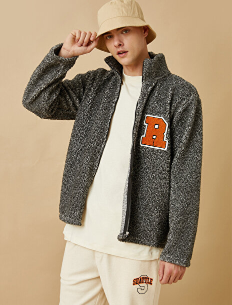 Koton Erkek Kolej Peluş Fermuarlı Sweatshirt