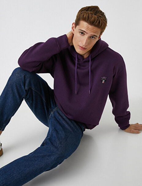 Koton Erkek Panter İşlemeli Sweatshirt Kapşonlu