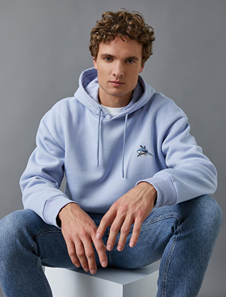 Koton Erkek Oversize Kapşonlu Sweatshirt Köpek Balığı Baskılı Koton Erkek Oversize Kapşonlu Sweatshirt Köpek Balığı Baskılı