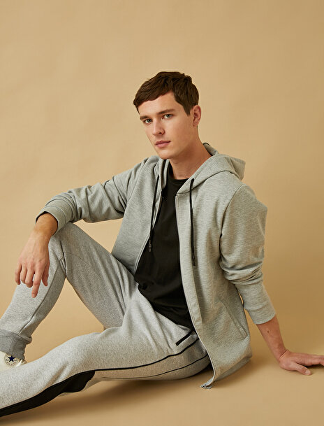 Koton Erkek Kırçıllı Fermuarlı Kapüşonlu Sweatshirt