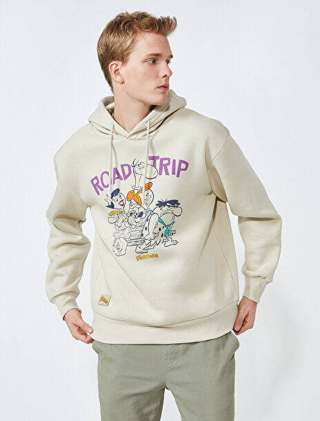 Koton Erkek Çakmaktaşlar Kapşonlu Sweatshirt Lisanslı Baskılı
