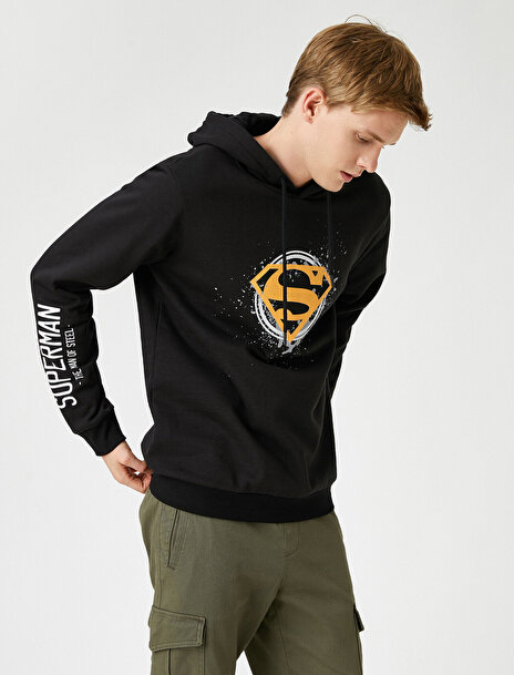 Koton Erkek Superman Kapşonlu Sweatshirt Lisanslı Baskılı