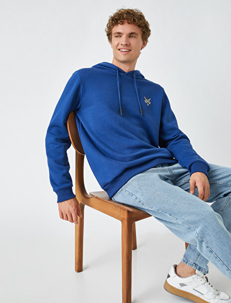 Koton Erkek Kurt İşlemeli Kapşonlu Sweatshirt