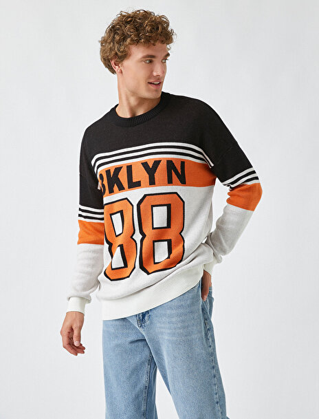 Koton Erkek Oversize Kolej Desenli Kazak