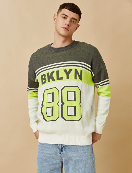 Koton Erkek Oversize Kolej Desenli Kazak