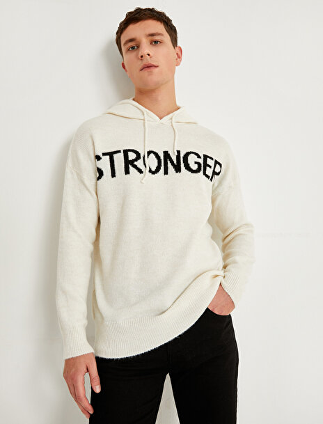 Koton Erkek Sloganlı Kapüşonlu Kazak Koton Erkek Sloganlı Kapüşonlu Kazak