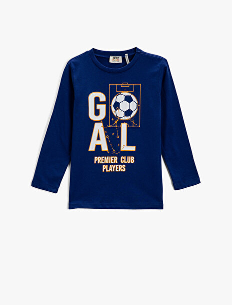 Koton Erkek Çocuk Futbol Baskılı Tişört Uzun Kollu Bisiklet Yaka