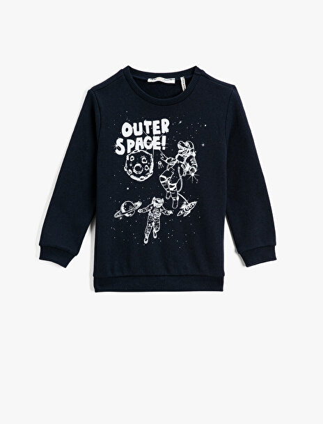Koton Erkek Çocuk Astronot Baskılı Uzun Kollu Sweatshirt Bisiklet Yaka