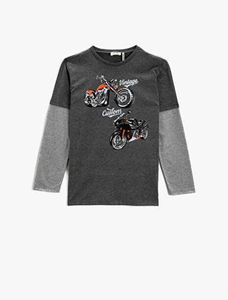 Koton Erkek Çocuk Motorsiklet Baskılı Tişört Uzun Kollu Bisiklet Yaka Koton Erkek Çocuk Motorsiklet Baskılı Tişört Uzun Kollu Bisiklet Yaka