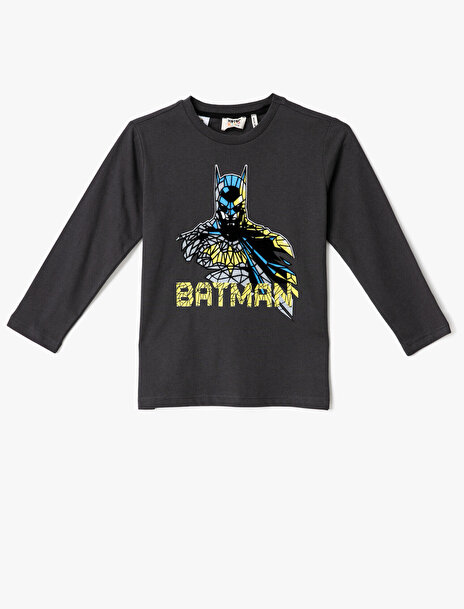 Koton Erkek Çocuk Batman Baskılı Uzun Kollu Tişört Bisiklet Yaka Pamuklu