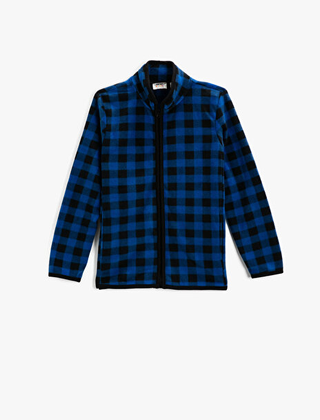 Koton Erkek Çocuk Polar Ekose Sweatshirt Fermuarlı Uzun Kollu