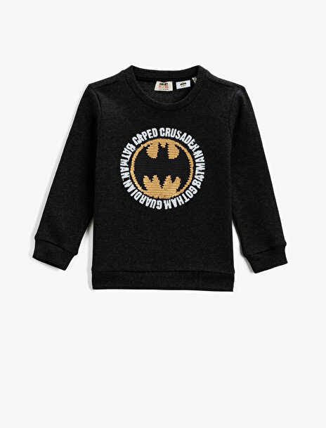Koton Erkek Çocuk Batman Lisanslı Sweatshirt Pullu Baskılı Pamuklu