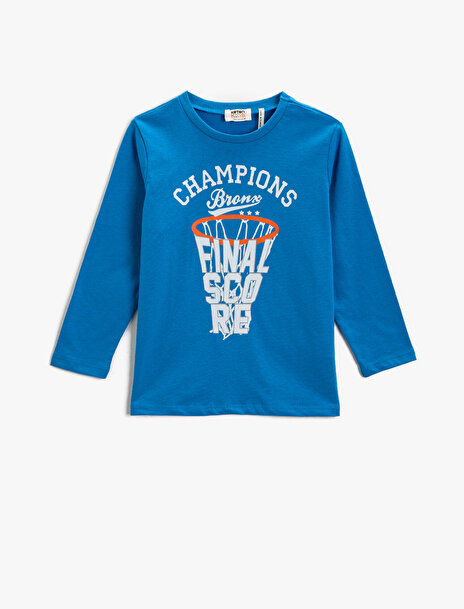 Koton Erkek Çocuk Bisiklet Yaka Uzun Kollu Baskılı Pamuklu T-Shirt Erkek Çocuk