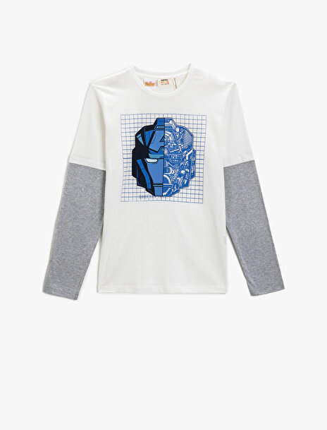 Koton Erkek Çocuk Avengers Baskılı Tişört Uzun Kollu Bisiklet Yaka Pamuklu